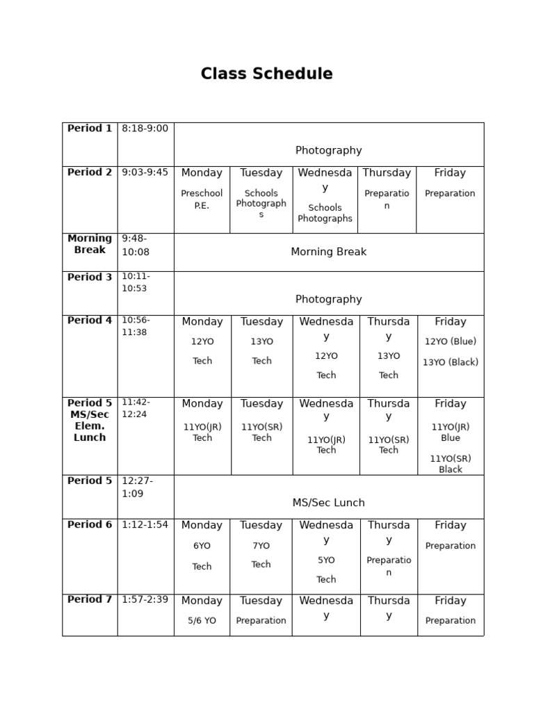 Ed Class Schedule | PDF