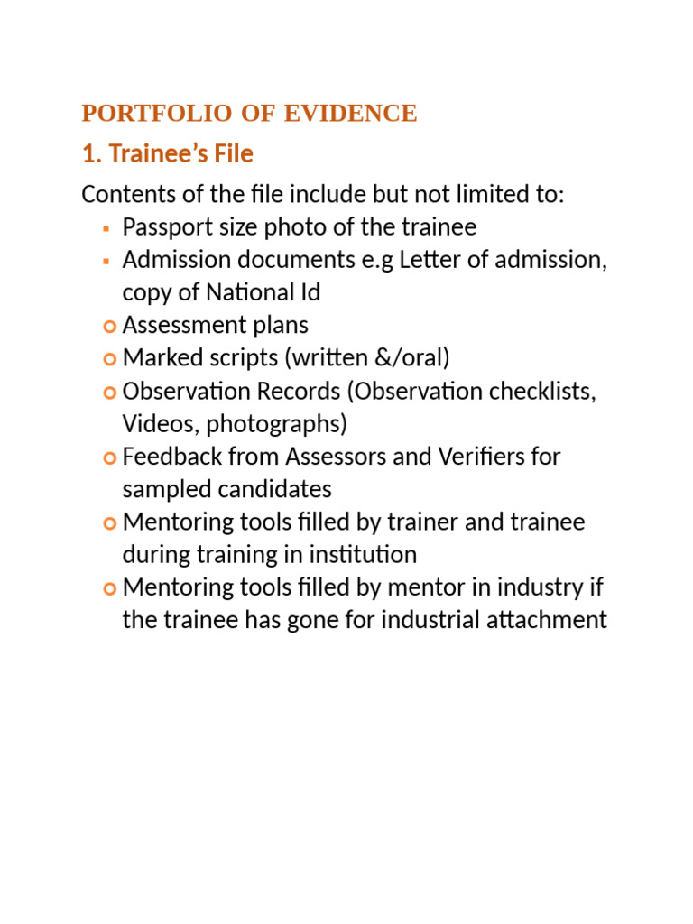 Portfolio of Evidence Trainees File | PDF