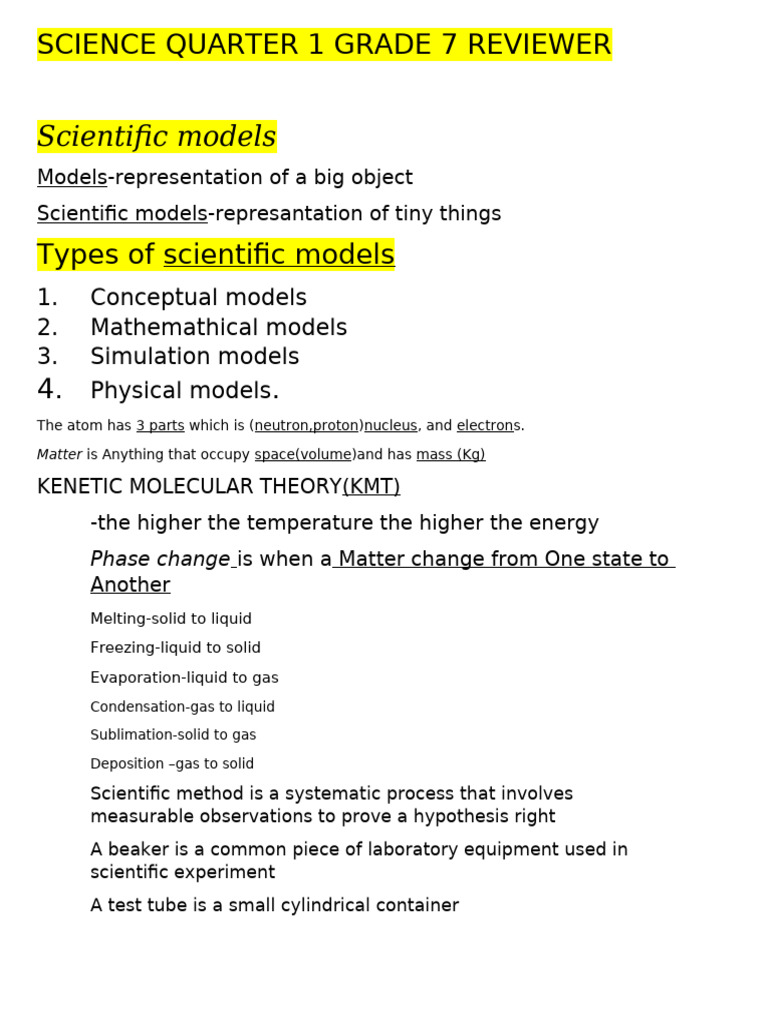Science Quarter 1 Grade 7 Reviewer | PDF