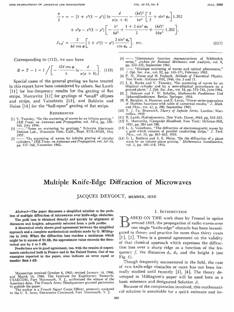 1966_Multiple Knife Edge Diffraction of Microwaves | PDF