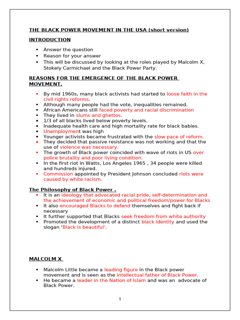 Black Power Notes - Short Version 23 Edited | PDF | Black Power | Politics