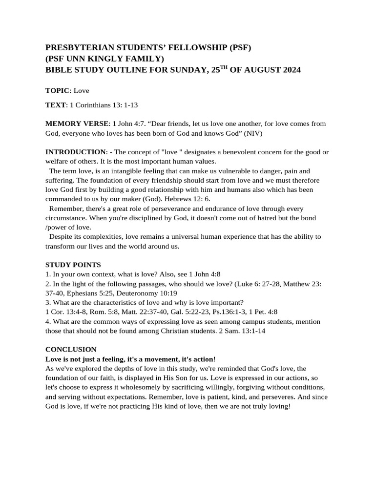 Bible Study Outline | PDF