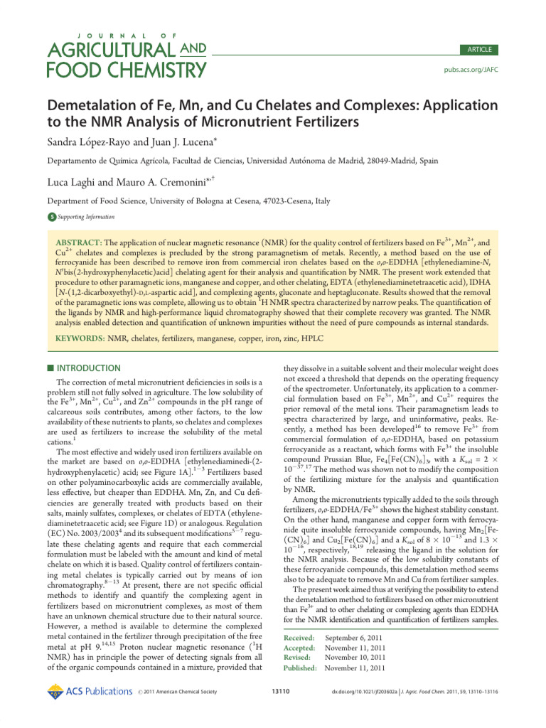 Demetalation of Fe, MN, and Cu Chelates and Complexes - Application To ...