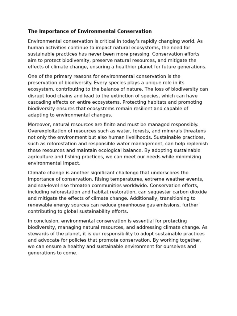 The Importance of Environmental Conservation | PDF