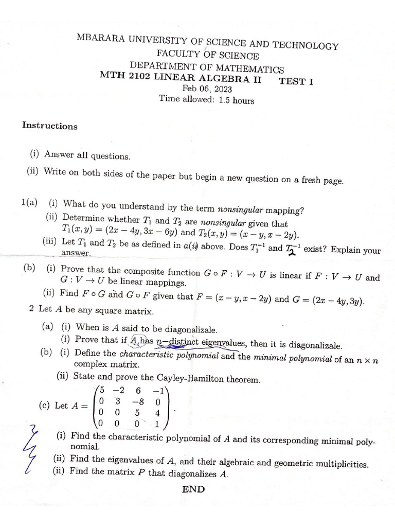 21 Linear Algebra Past Papa | PDF
