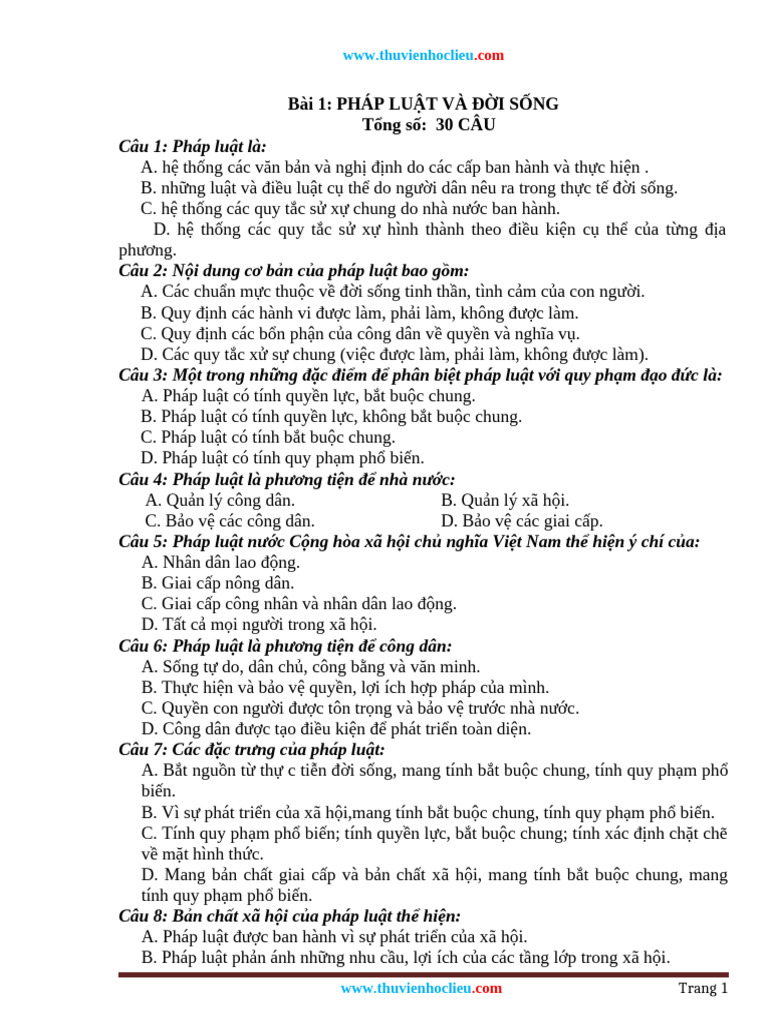 400 Cau Trac Nghiem GDCD 12 Ca Nam Co Dap An | PDF