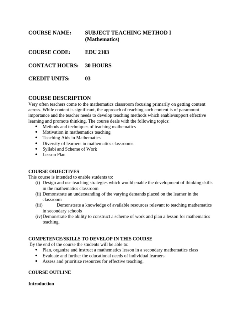 Math Methods Course Outline 2nd Year | PDF