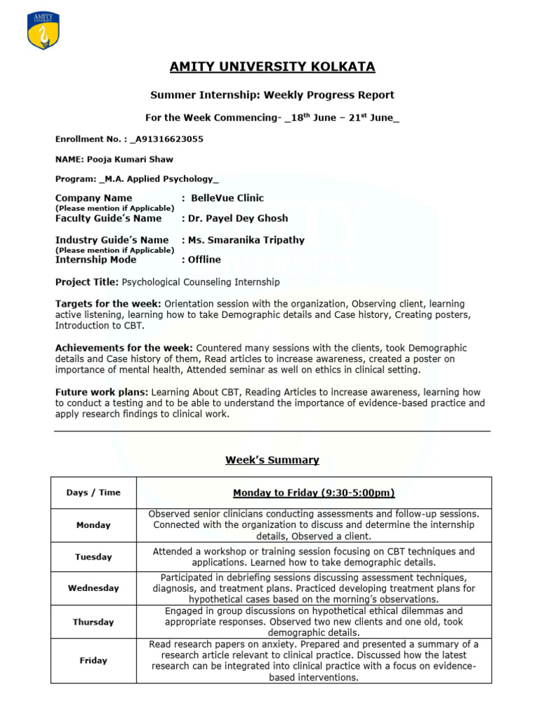 Weekly Progress Report 1 - Summer Internship 2024 | PDF