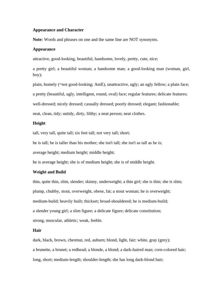Appearance and Character | PDF
