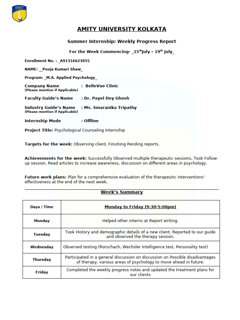 Weekly Progress Report 5 - Summer Internship 2024 | PDF