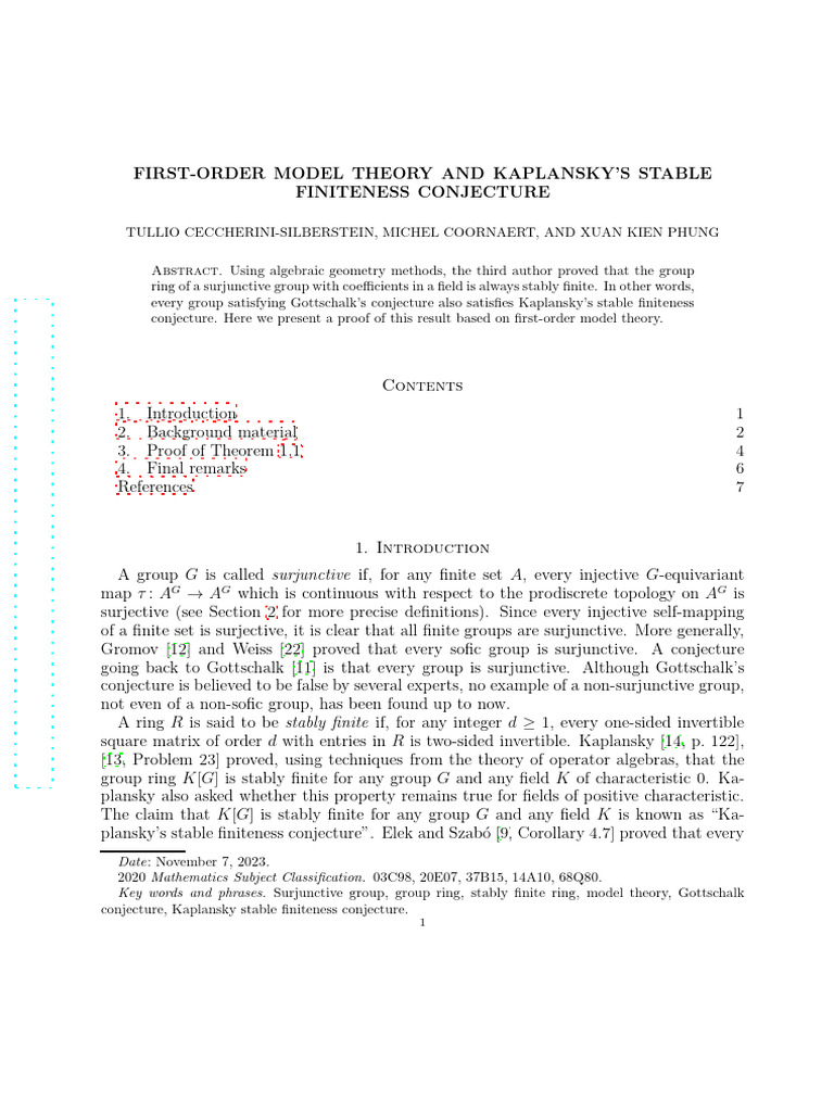 First-Order Model Theory and Kaplansky's Stable | PDF