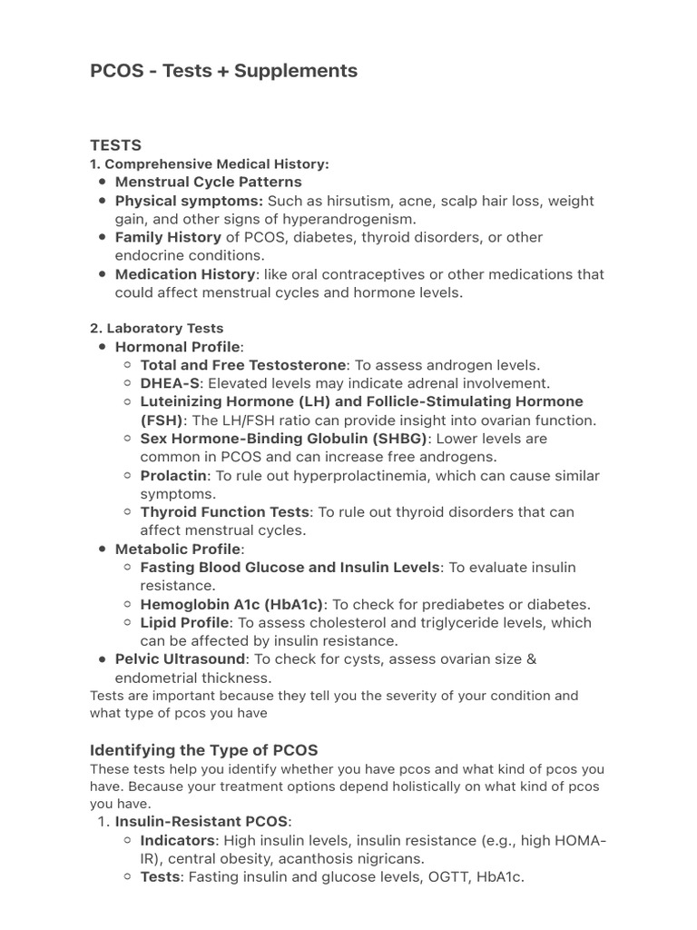 PCOS - Tests + Supplements | PDF