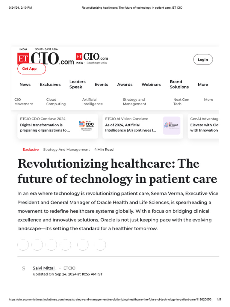 Revolutionizing Healthcare - The Future of Technology in Patient Care, ET CIO | PDF | Health Care