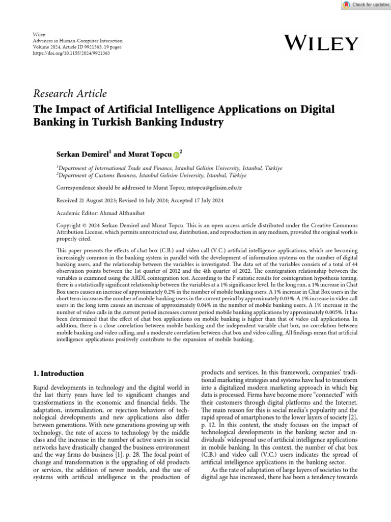 Advances in Human-Computer Interaction - 2024 - Demirel - The Impact of Artificial Intelligence ...