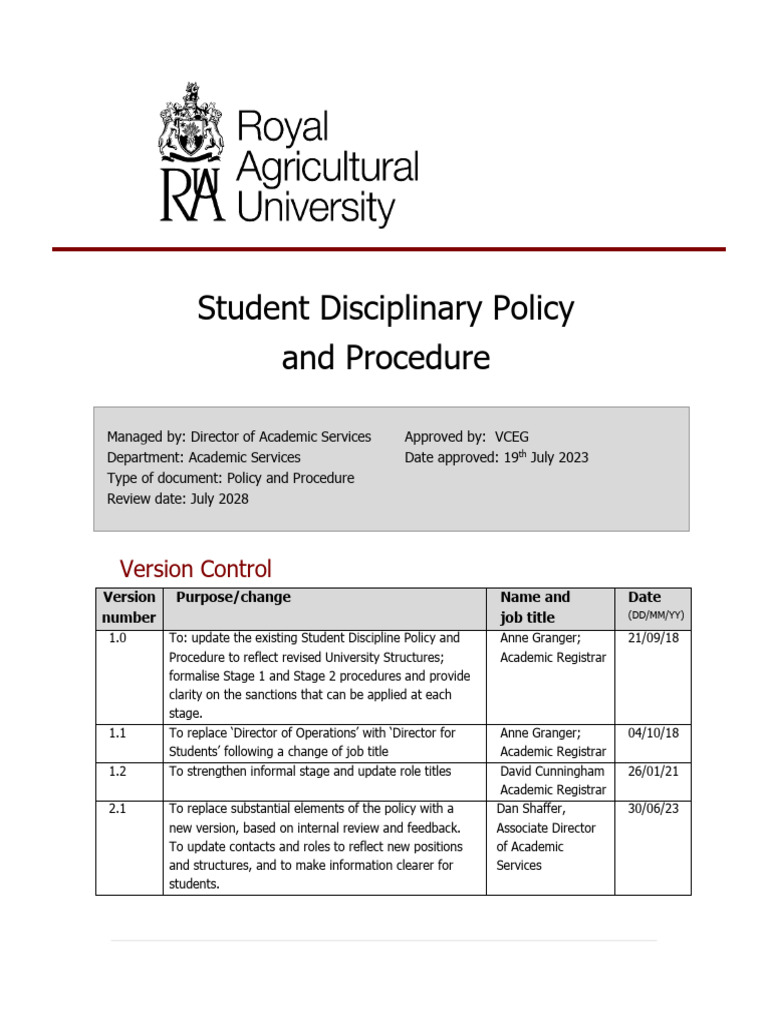 RAU Student Disciplinary Policy and Procedure | PDF