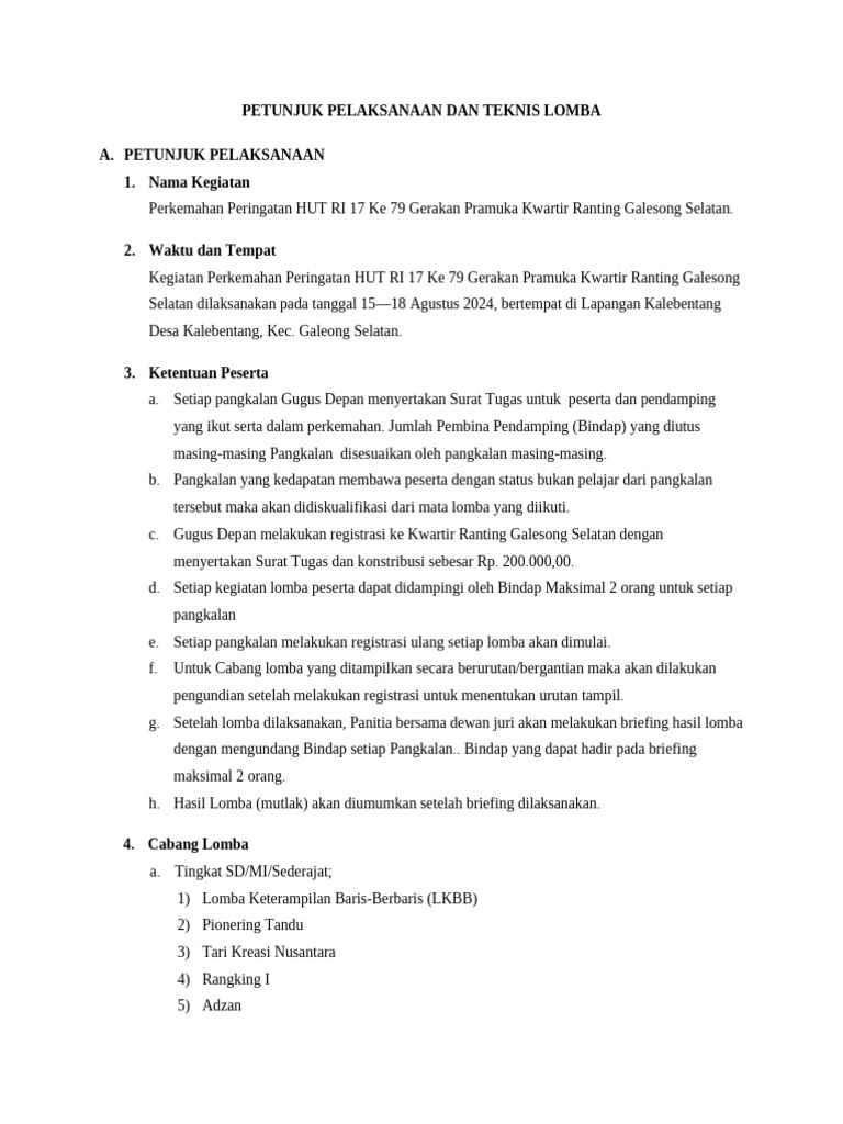 Petunjuk Pelaksanaan Dan Teknis Lomba Perkemahan | PDF
