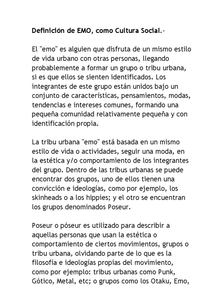 Definición de EMO | PDF | Subgéneros musicales | Entretenimiento (general)