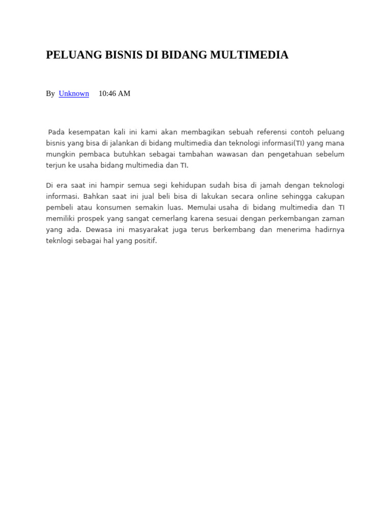 Peluang Bisnis Di Bidang Multimedia | PDF