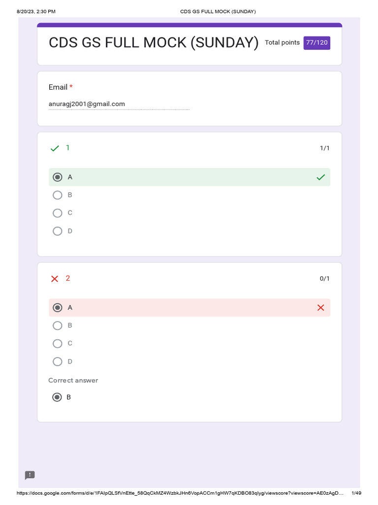 CDS GS Full Mock (Sunday) 20-8 | PDF