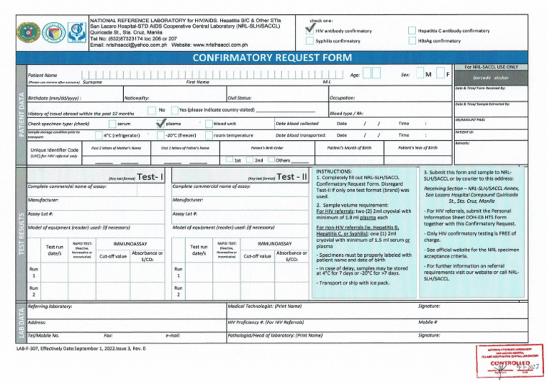SACCL Confirmatory Form | PDF
