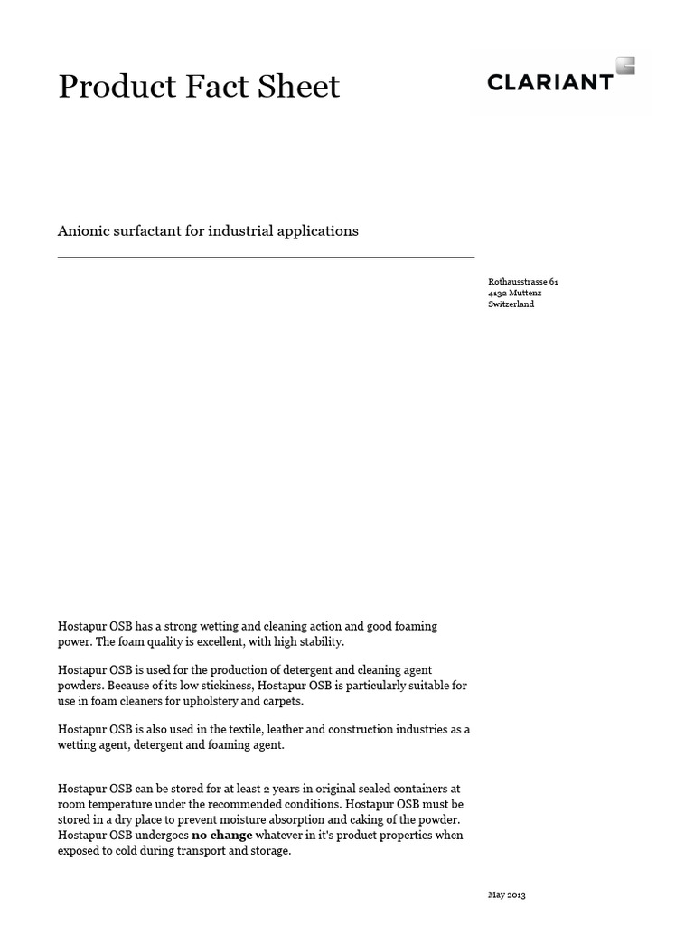 Clariant Product Fact Sheet HOSTAPUR OSB 201305 EN | PDF