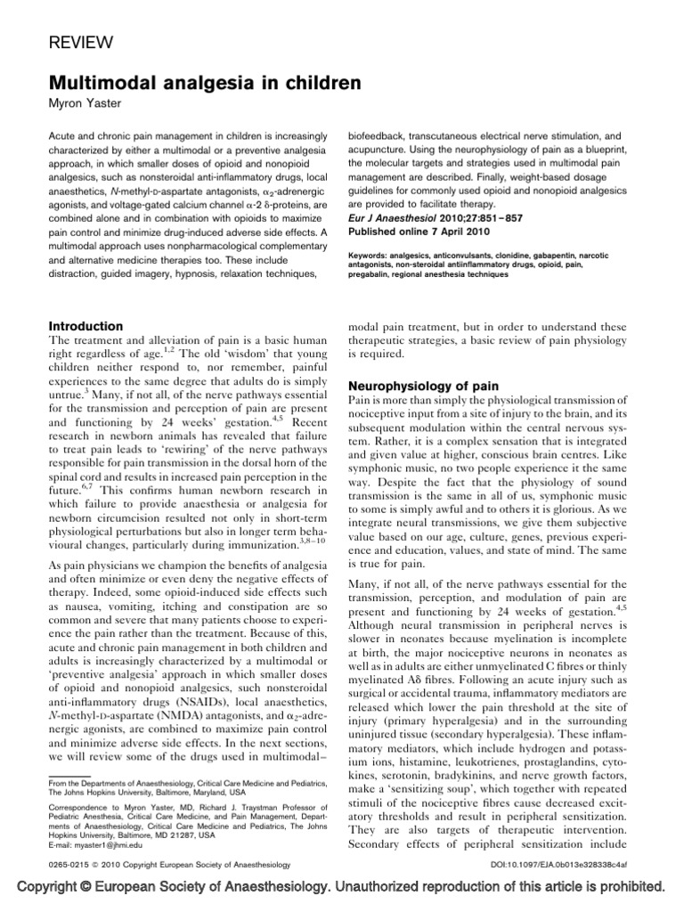 2010 yaster-MULTIMODAL ANALGESIA IN CHILDREN | PDF | Analgesic | Self ...