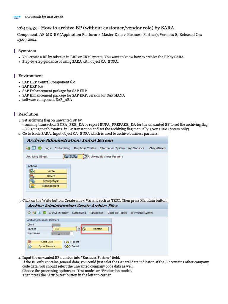 How To Archive BP (Without Customer/vendor Role) by SARA | PDF | Software Engineering | Software