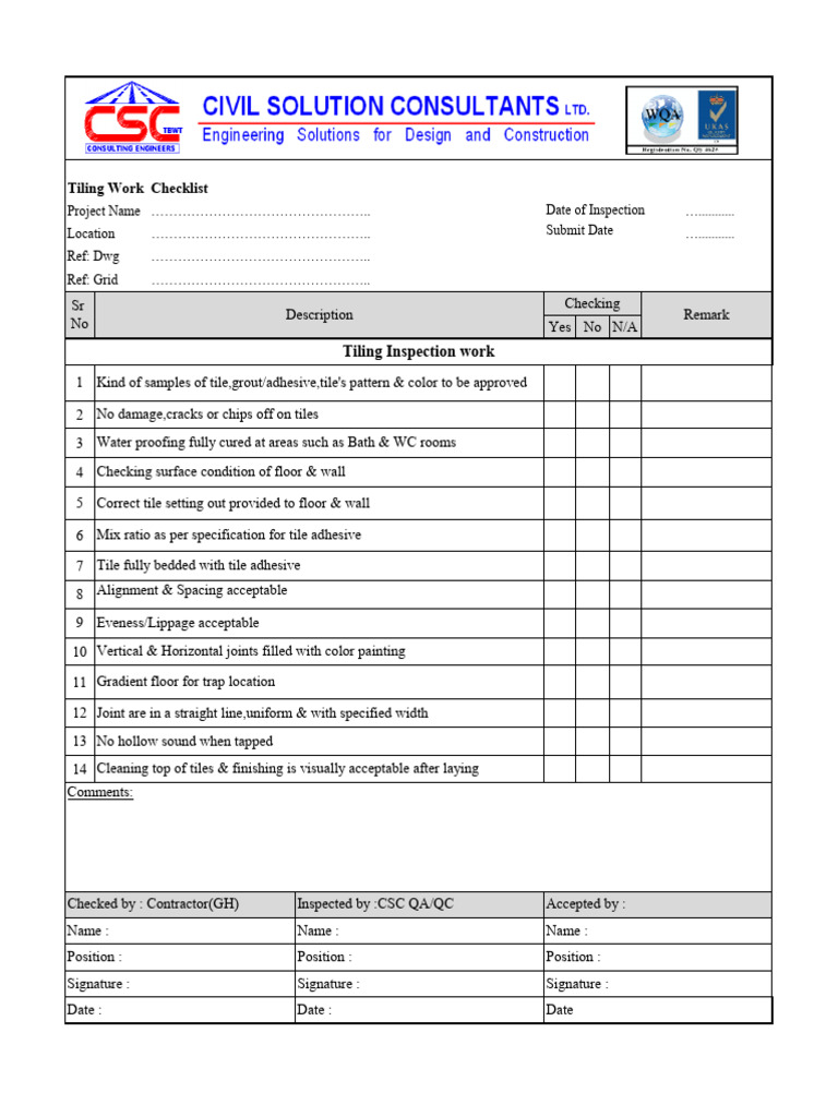 Tiling Checklist | PDF