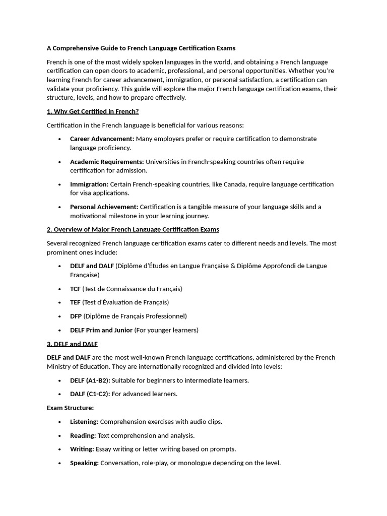 A Comprehensive Guide To French Language Certification Exams | PDF ...
