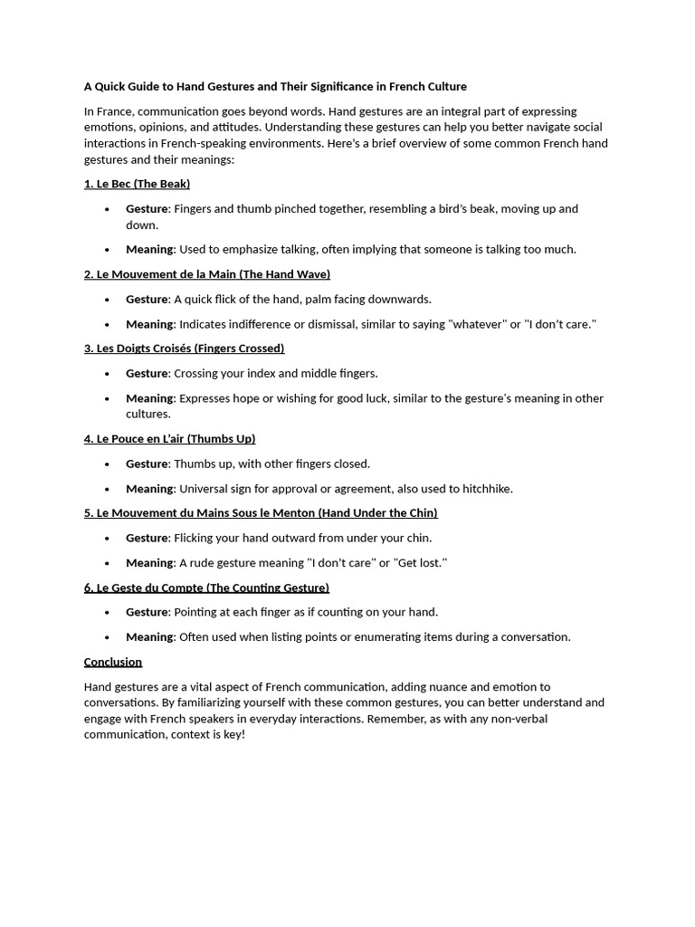 A Quick Guide To Hand Gestures and Their Significance in French Culture ...