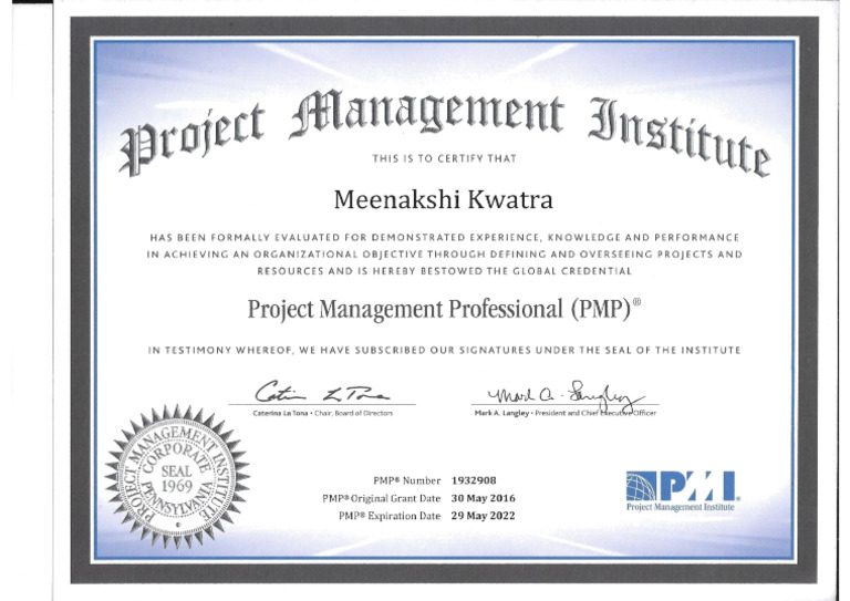Meenakshi-PMP Certificate PDF | PDF