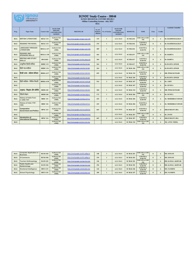 Bag Ii Year Timetable | PDF