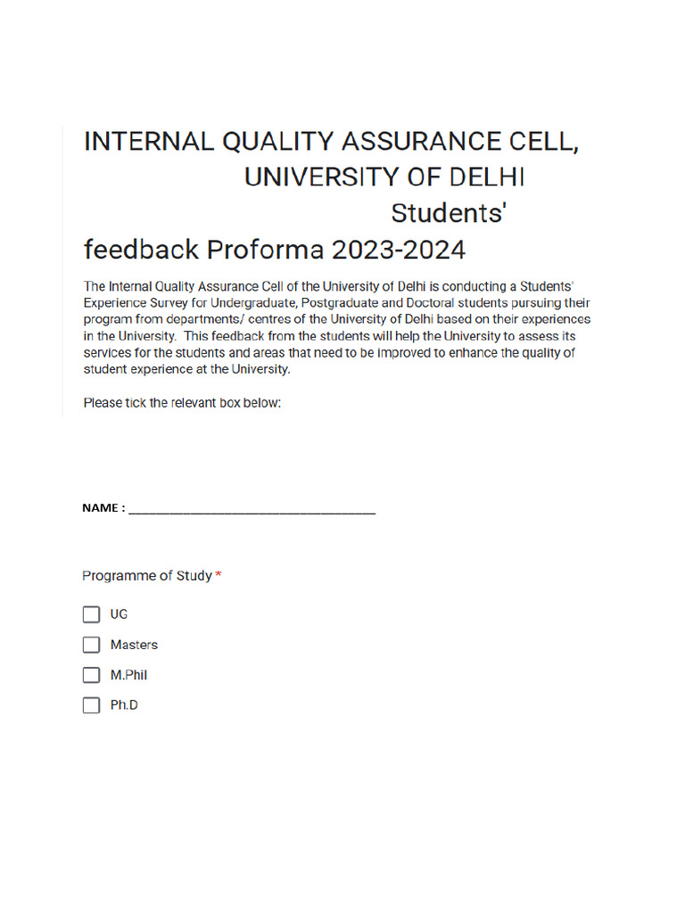 Students' Feedback Proforma 2023-2024 Final | PDF