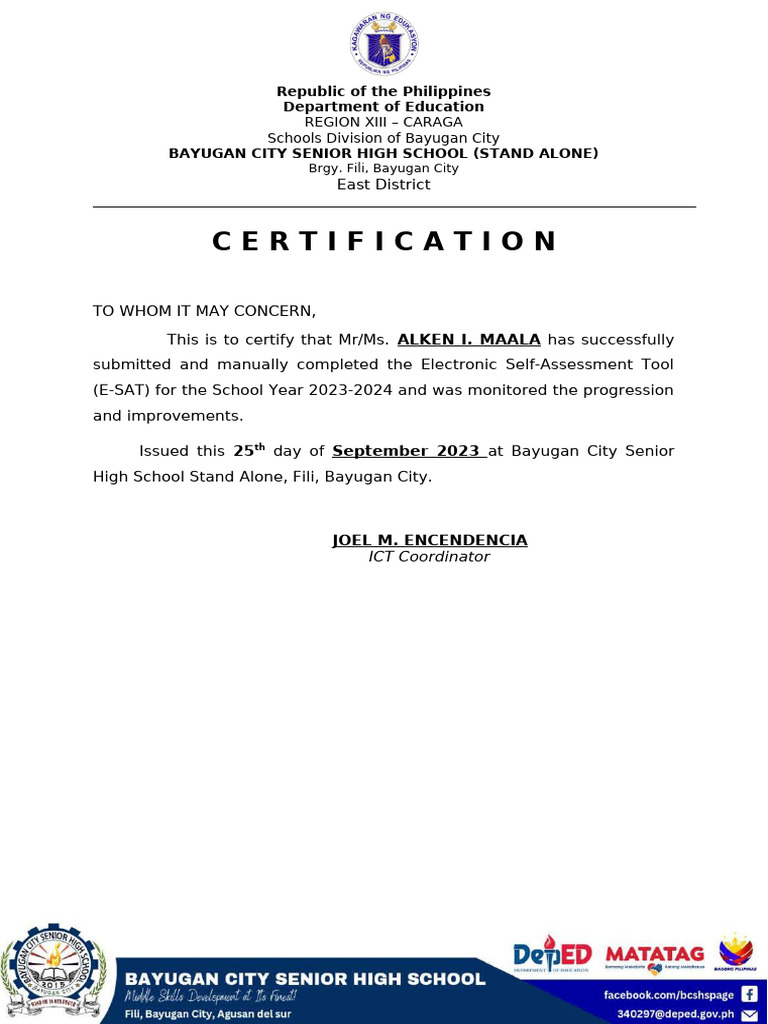 ICT Certification E SAT Template | PDF