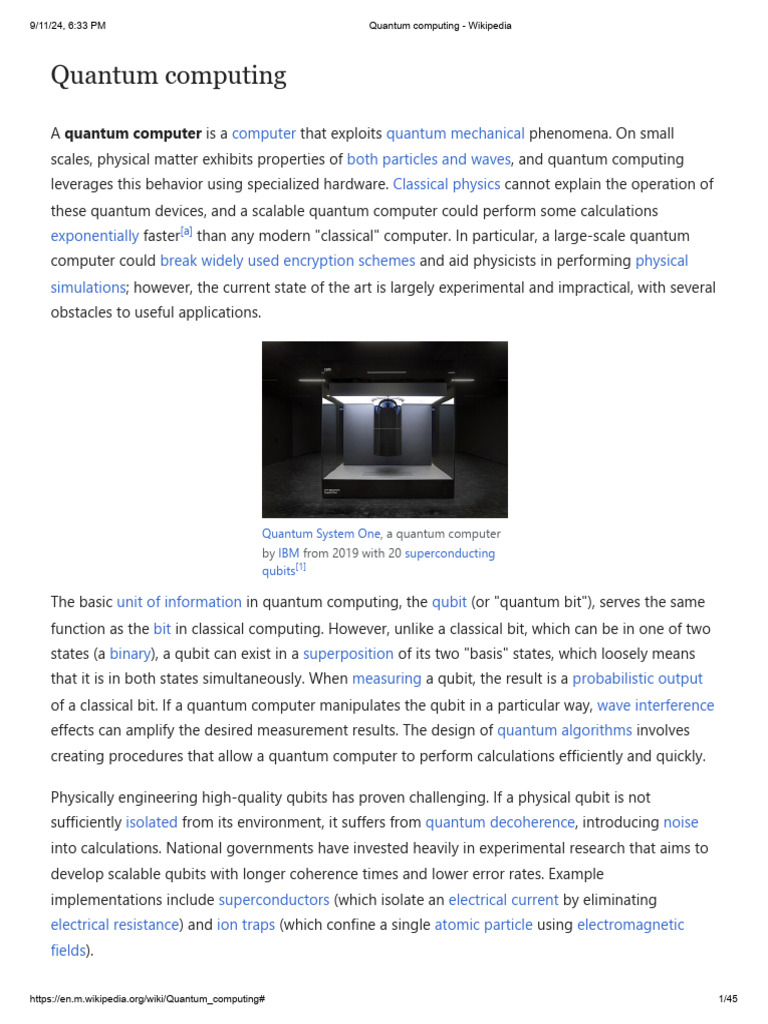 Quantum Computing - Wikipedia | PDF