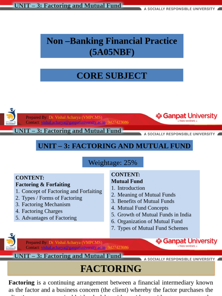 UNIT - 3 - Factoring and Mutual Fund - PPSM | PDF