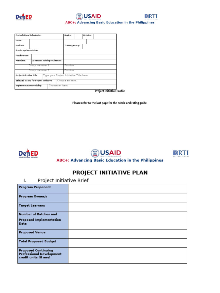 Project Initiative Plan Template Final - Docm | PDF