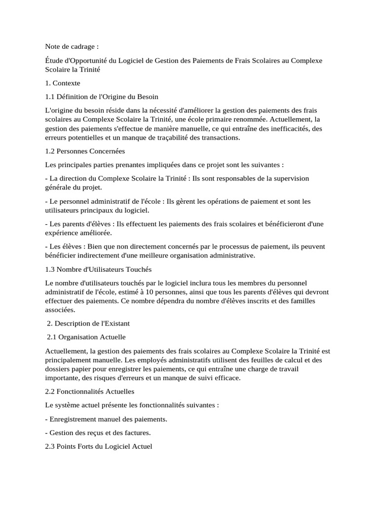 Note de Cadrage | PDF