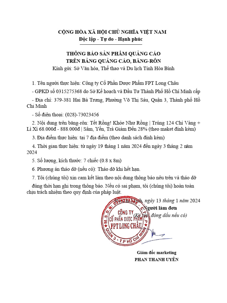 C NG Hòa Xã H ICH T Nam CL P - T Do - H NH Phúc Thông Báo S NPH MQU NG Cáo Trên B NG Qu - Rôn | PDF