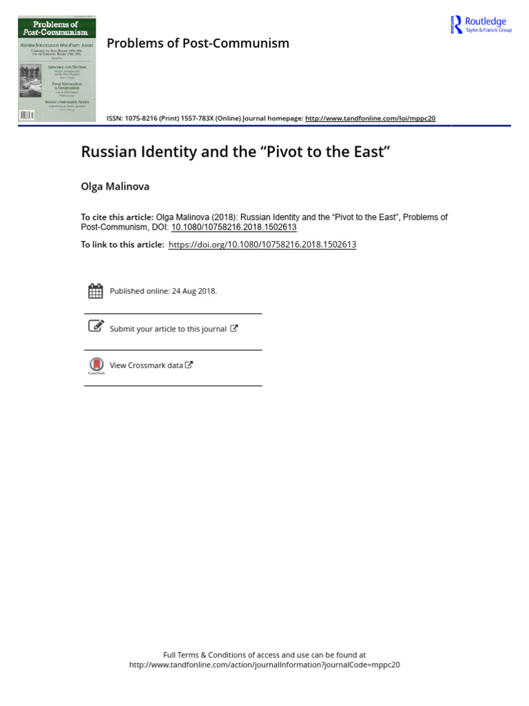 Russian Identity and The Pivot To The East | PDF