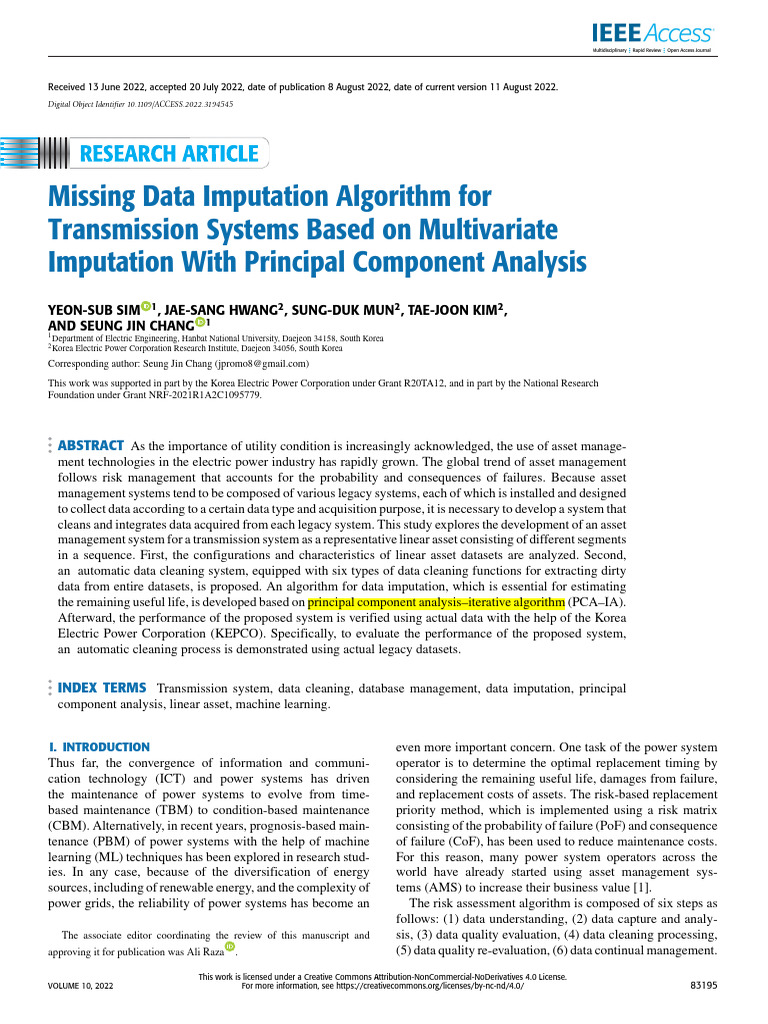 Missing Data Imputation Algorithm For Transmission Systems Based On Multivariate Imputation With ...