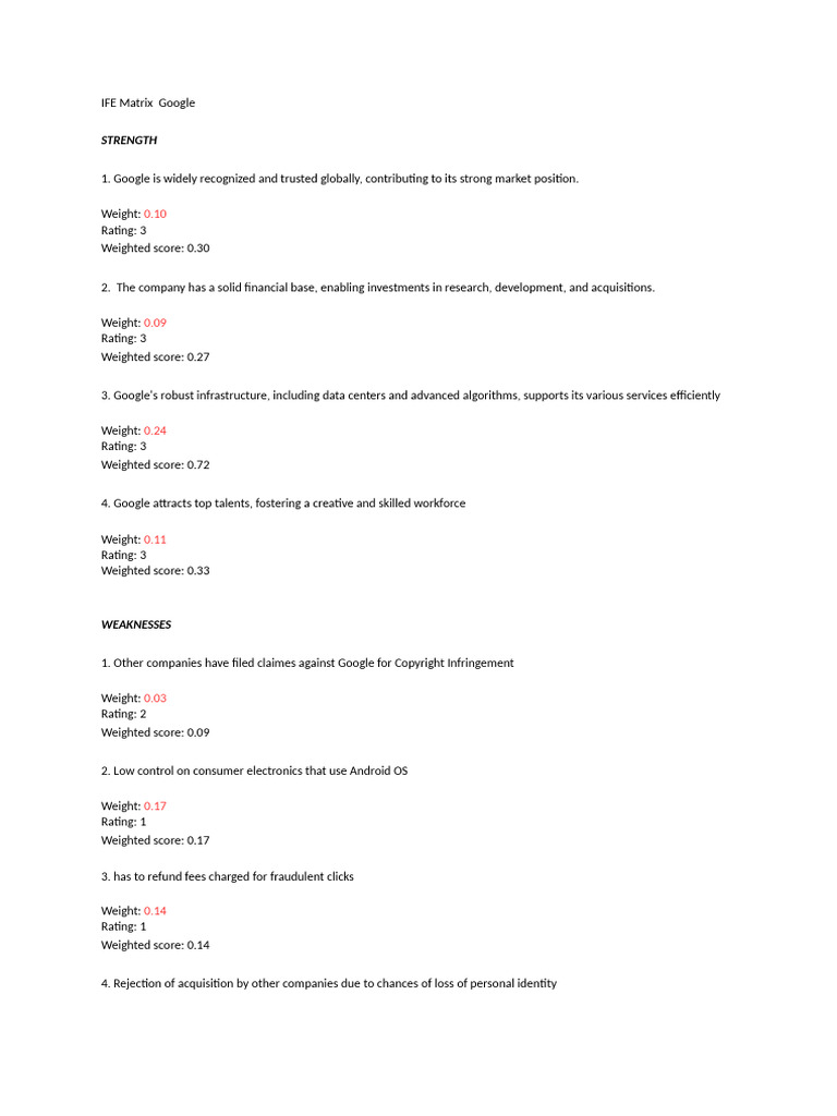 IFE Matrix Google | PDF