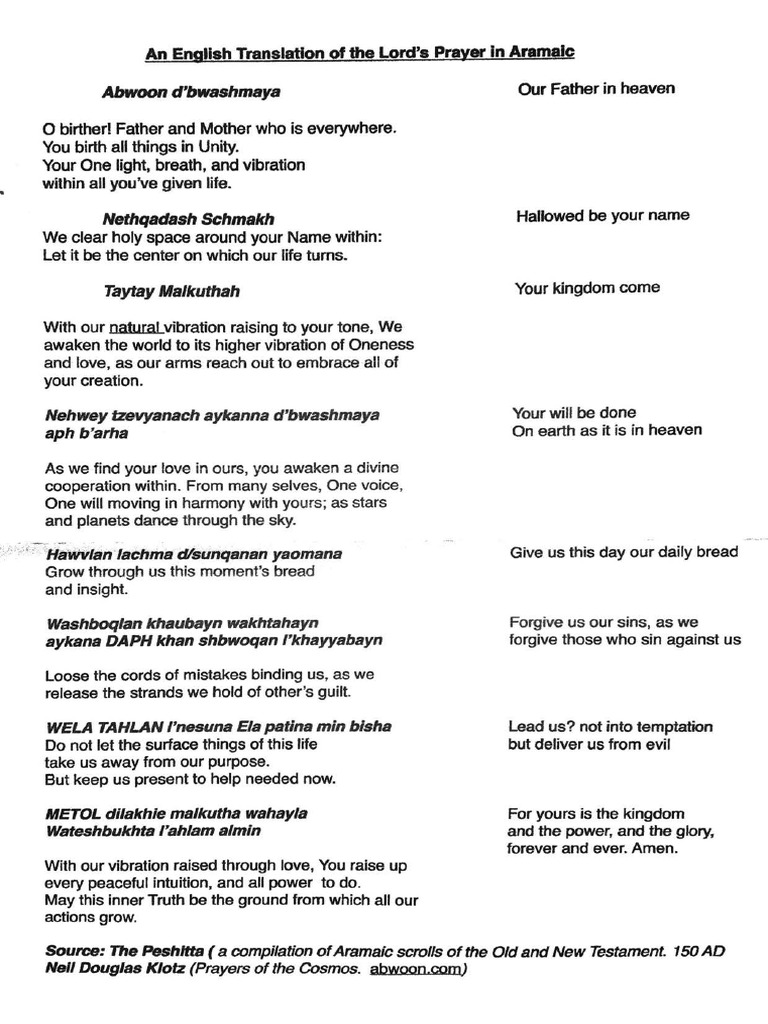 English Translation of Aramaic Lords Prayer | PDF