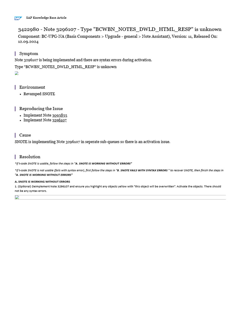 Note 3296107 - Type BCWBN - NOTES - DWLD - HTML - RESP Is Unknown | PDF