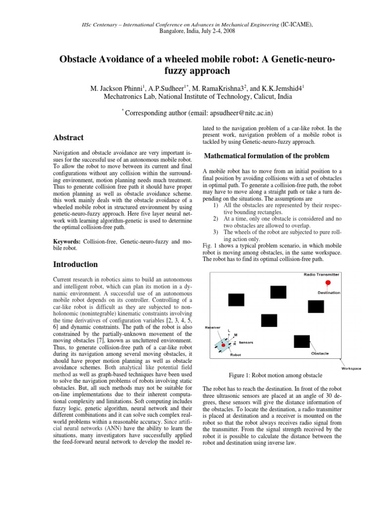 Developing an Obstacle Avoidance Algorithm for a Wheeled Mobile Robot Using a Genetic-Neurofuzzy ...