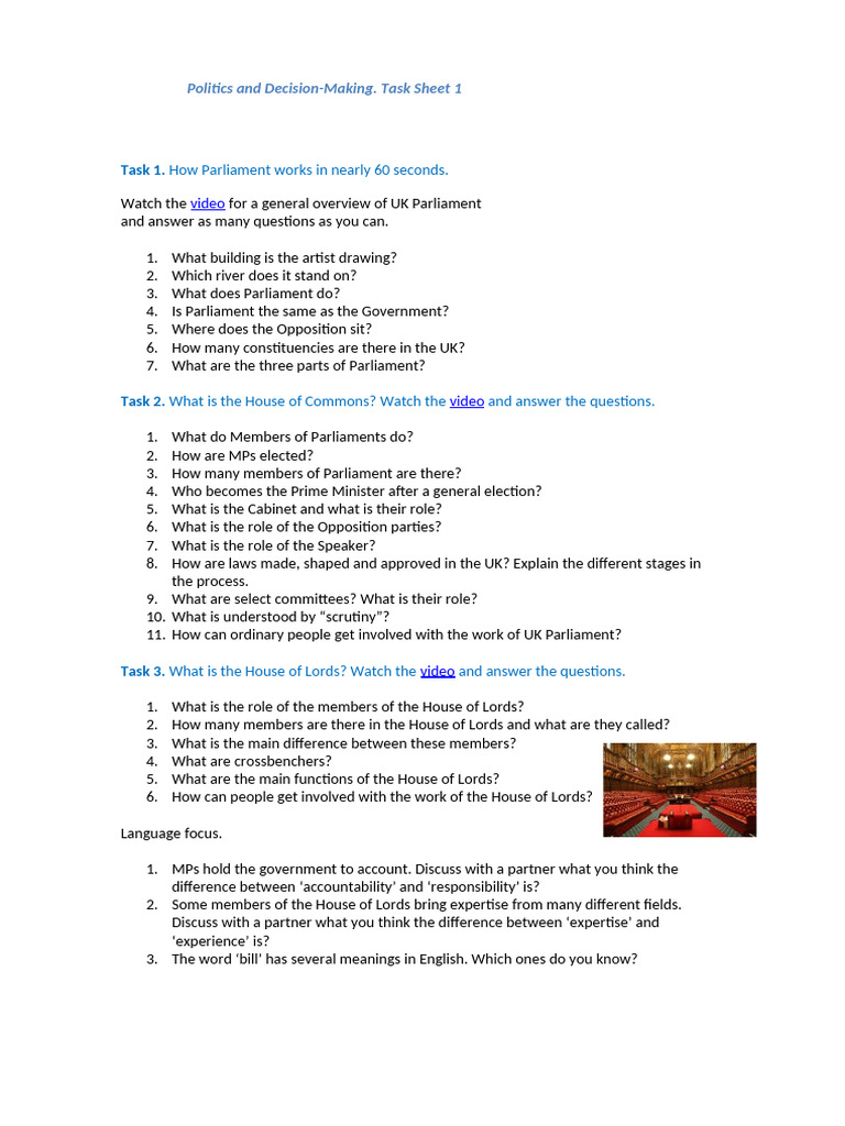 Politics and Decision Making 24 - 25 - Task Sheet - 1 | PDF