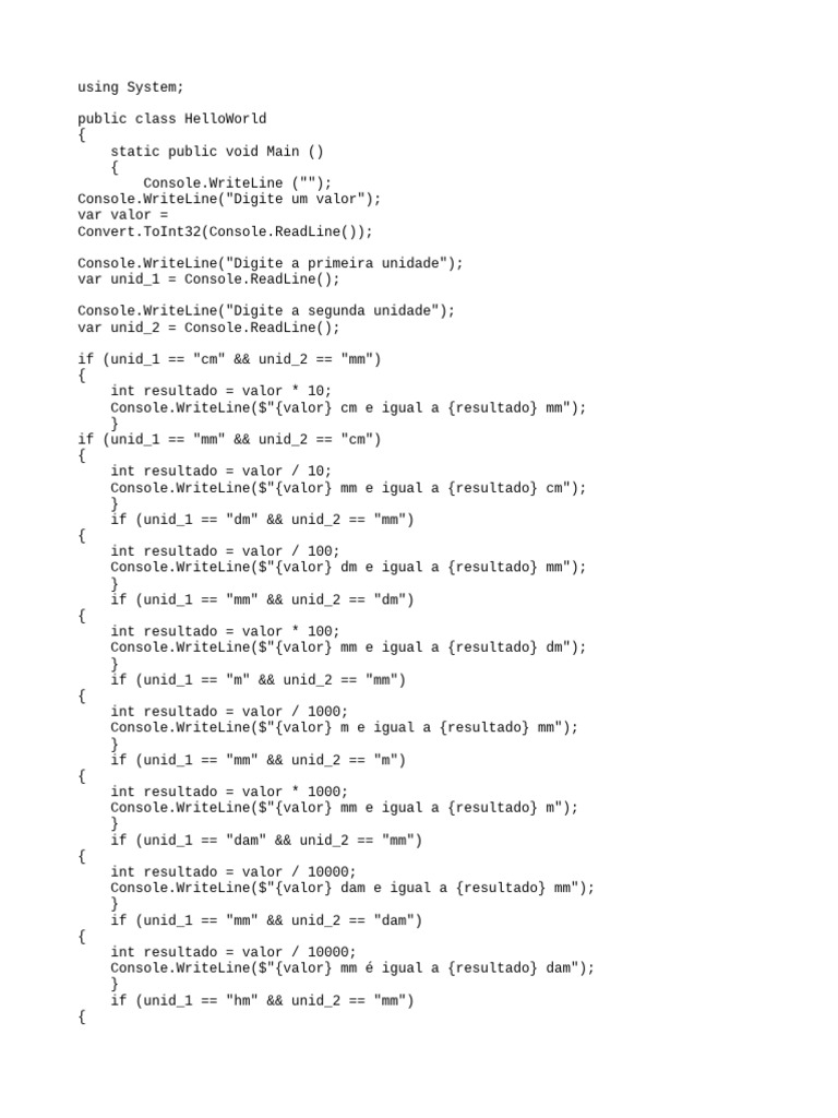 Conversor de Unidades | PDF | C Sharp (lenguaje de programación) | Métodos y materiales de enseñanza