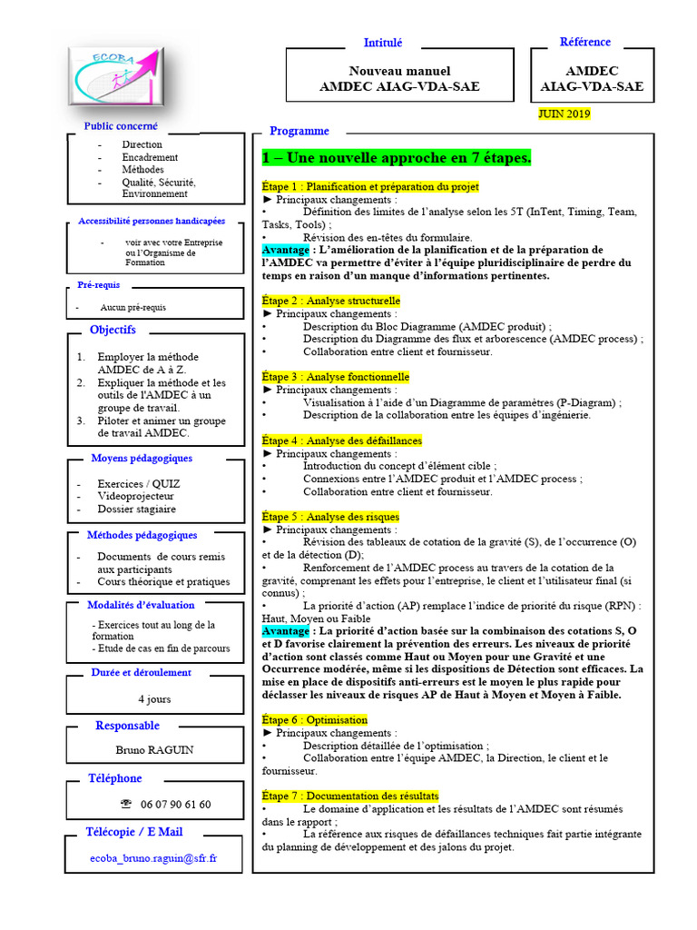 Programme La Methodologie Amdec Harmonisee Aiag Vda Sae | PDF