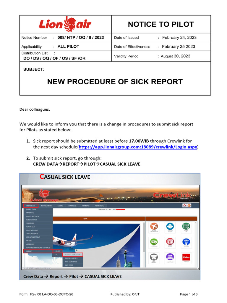 NTP 008 New Procedure of Sick Report | PDF