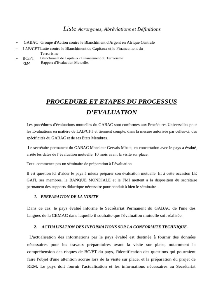 Procédures D'évaluations Du GABAC | PDF